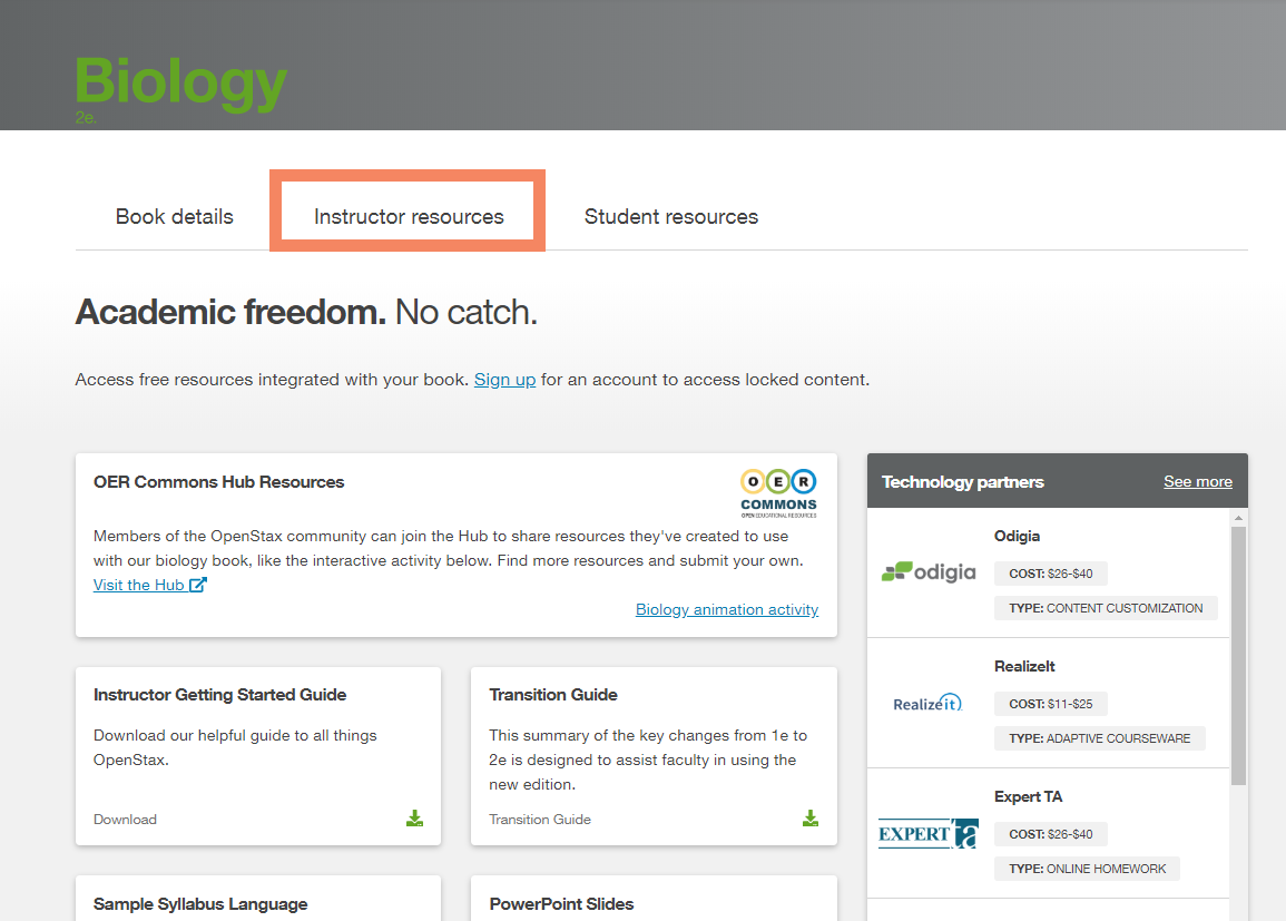 Contributing support materials for OpenStax texts