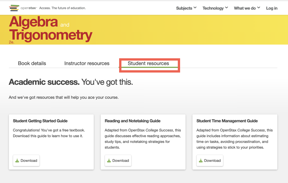 Student steps for accessing OpenStax textbooks and Student Resources