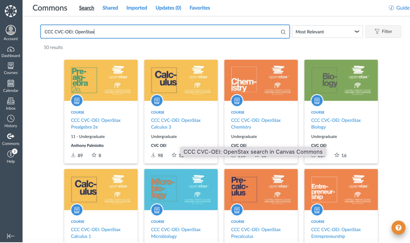 Downloading the OpenStax Canvas Cartridge on Canvas Commons