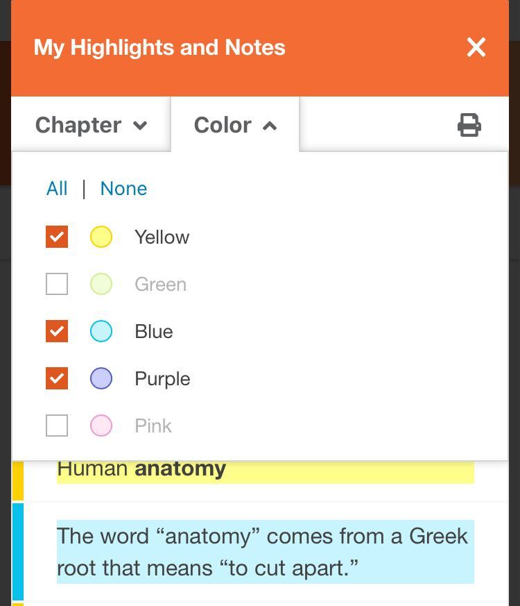 Using the highlighting and note taking feature on mobile or tablet