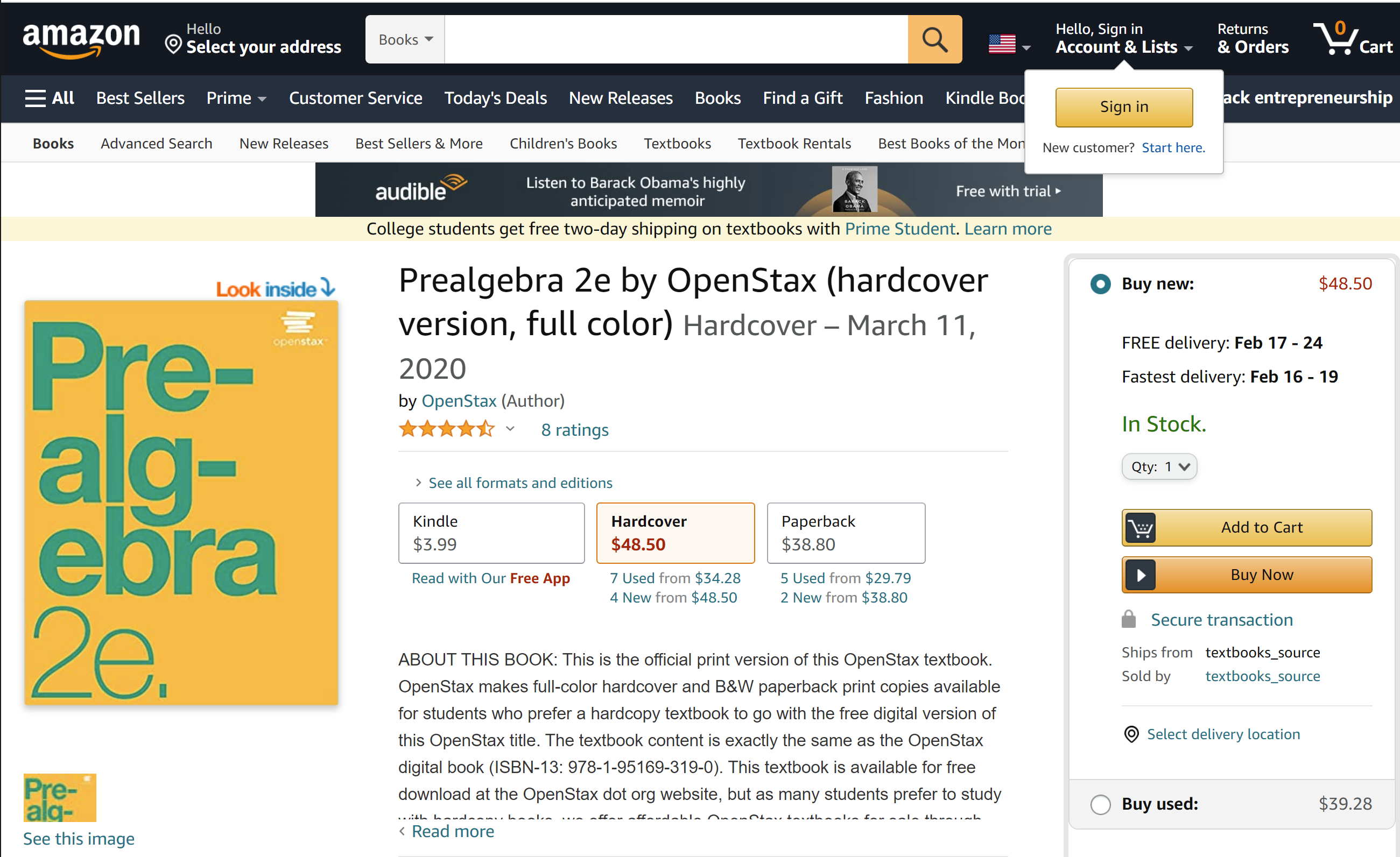 Purchasing an OpenStax textbook on Amazon