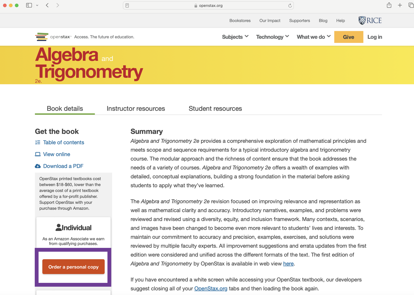 Purchasing an OpenStax textbook on Amazon