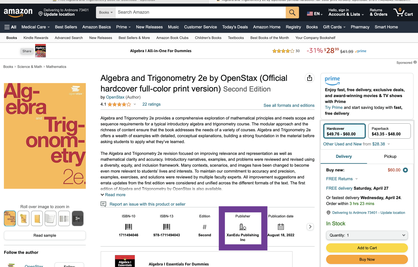 Purchasing an OpenStax textbook on Amazon