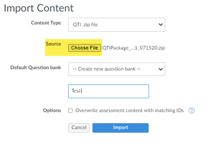 Importing QTI Test Bank into Canvas